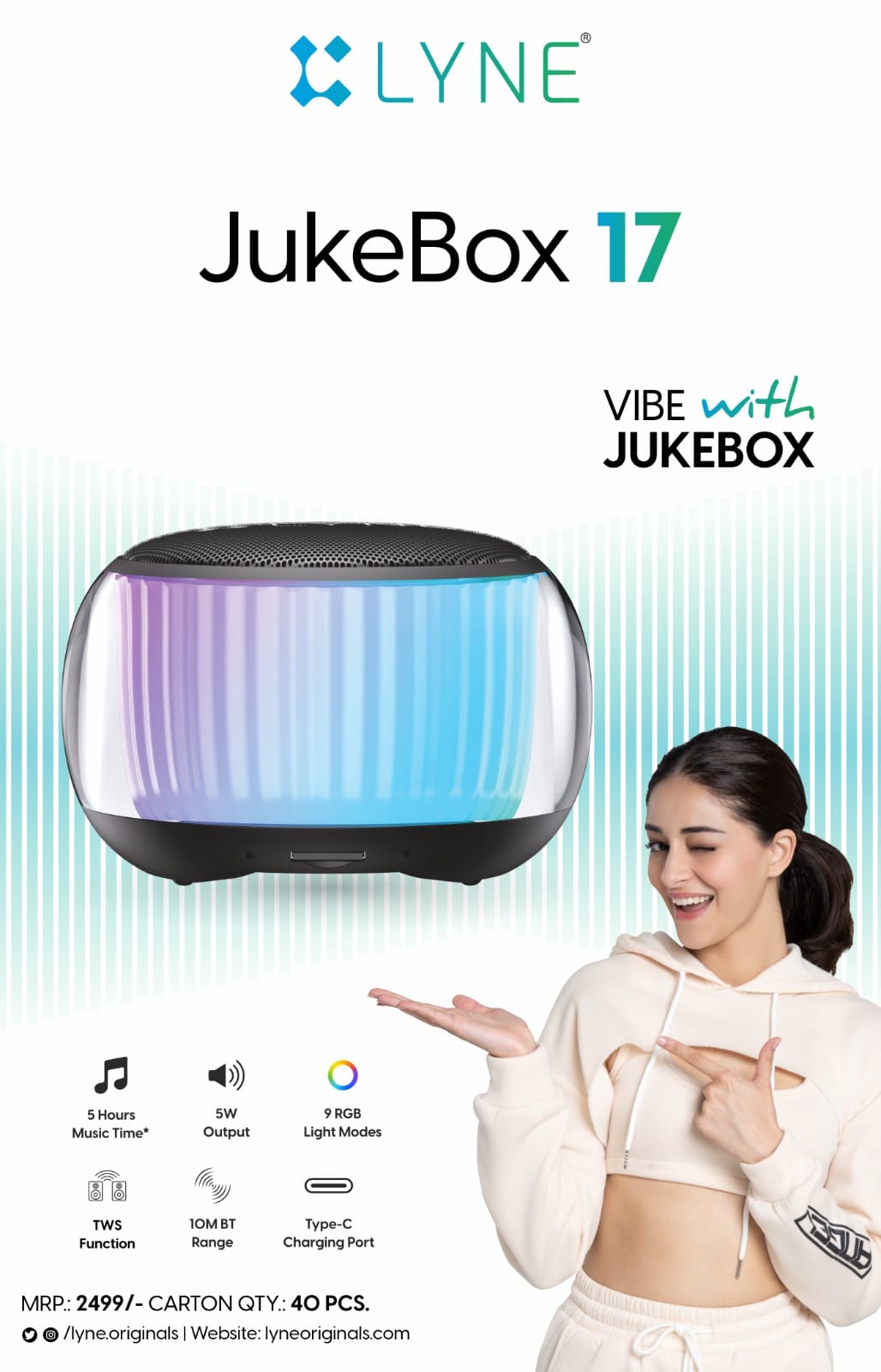 LYNE JukeBox 17 5W Output Wireless Speaker with 5 Hours Music Time ...