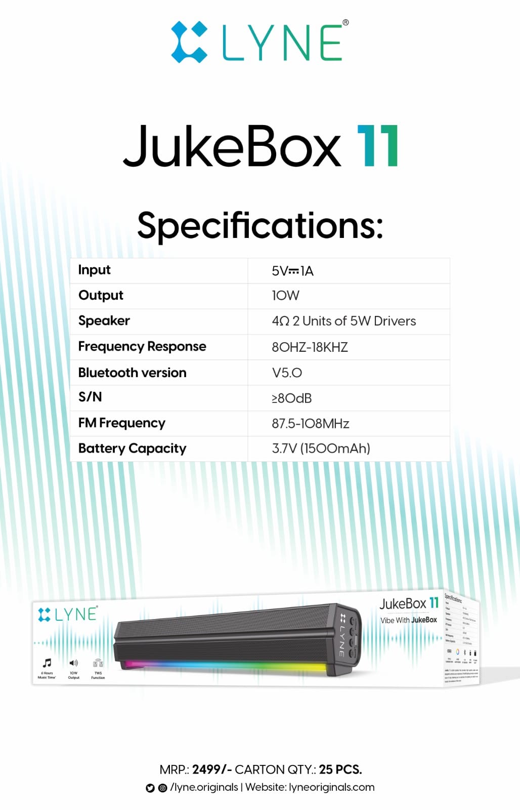 LYNE JukeBox 11 10W Output Wireless Speaker with 6 Hours Music Time ...