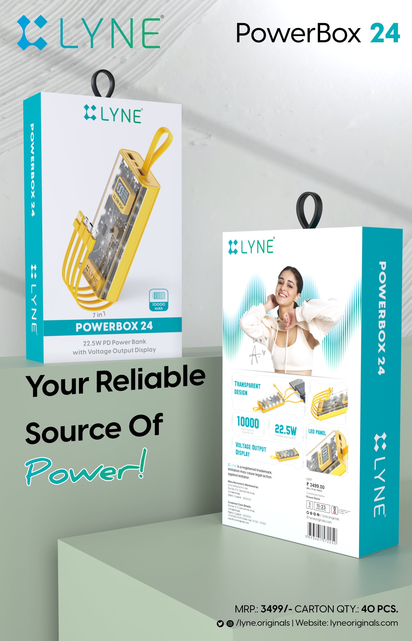 LYNE Powerbox 24 10000 mAh Battery Capacity, 22.5W PD Output with LED ...