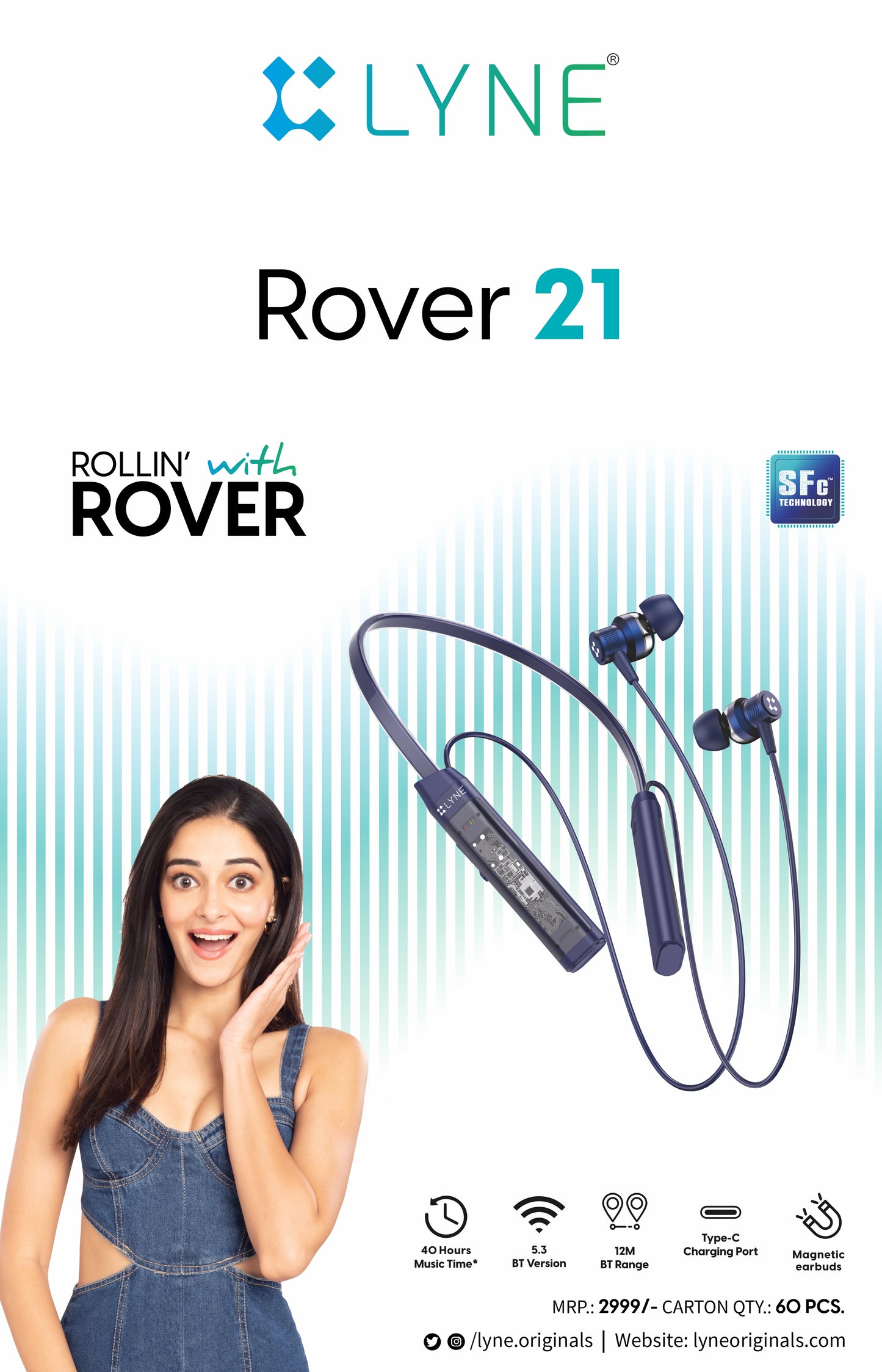 LYNE Rover 21 40 Hours Music Time Bluetooth Neckband with Strong Magne ...