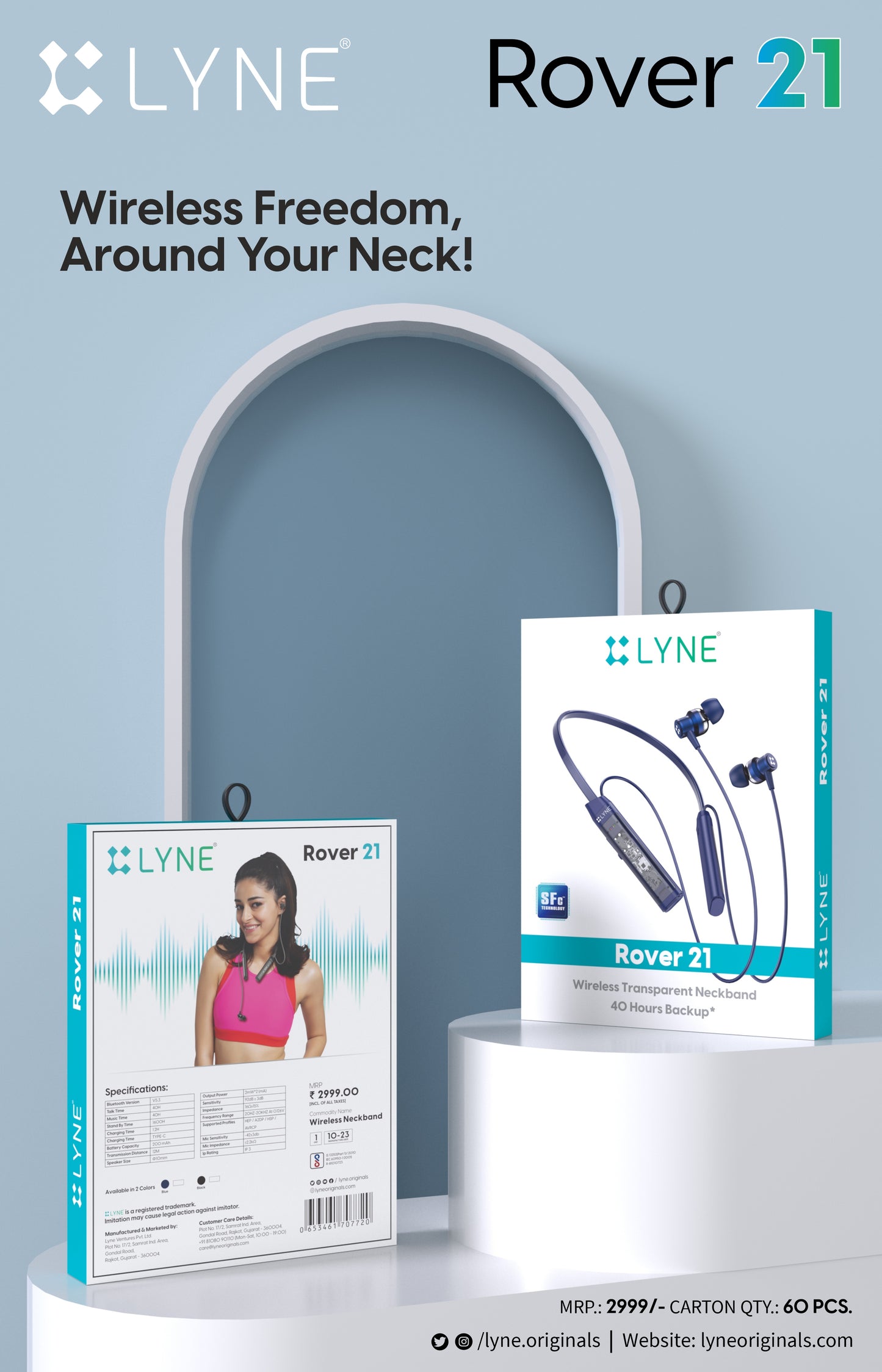 LYNE Rover 21 40 Hours Music Time Bluetooth Neckband with Strong Magne ...