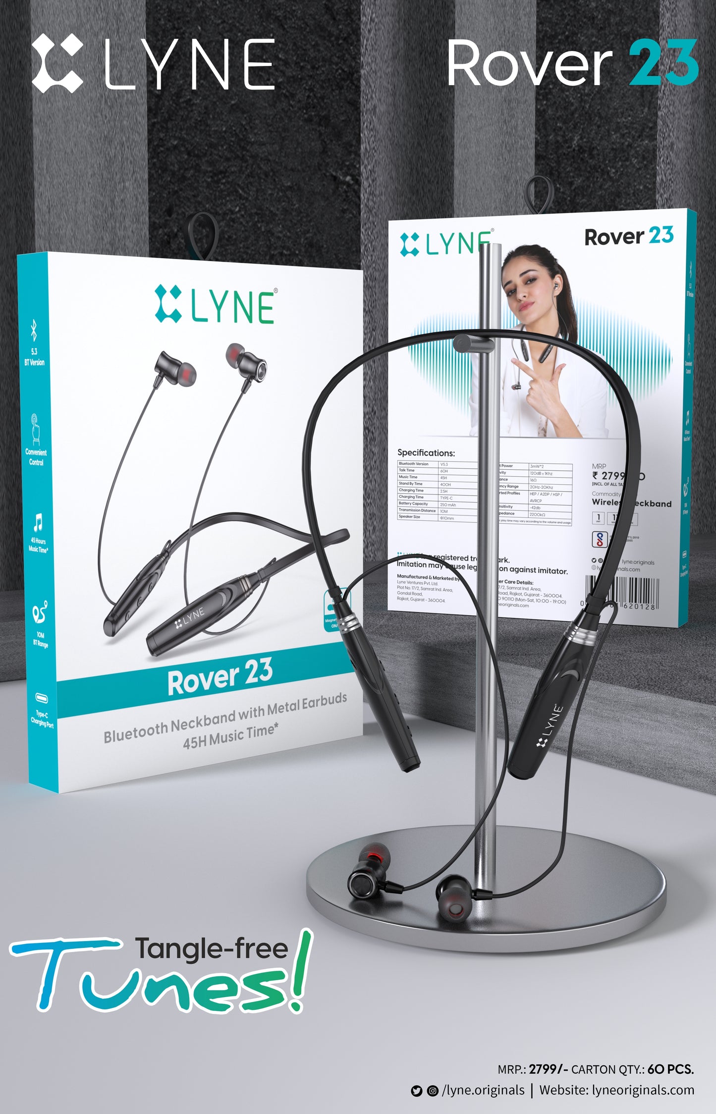 LYNE Rover 23 45 Hours Music Time Bluetooth Neckband with Strong Magne – Lyne Website